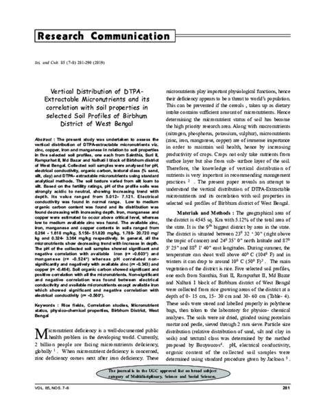 Pdf Vertical Distribution Of Dtpa Extractable Micronutrients And Its