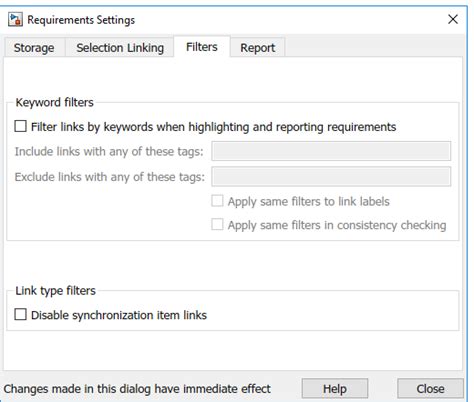 Requirements Settings MATLAB Simulink