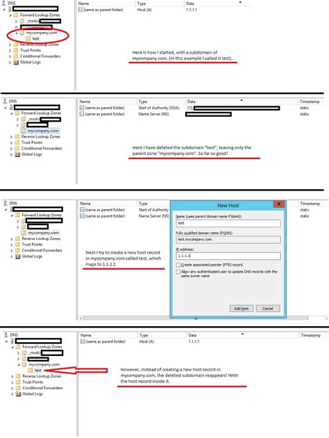 domain name system unable to fully remove windows dns subdomain