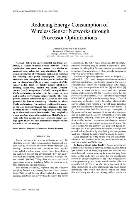 Pdf Reducing Energy Consumption Of Wireless Sensor Networks Through Processor Optimizations