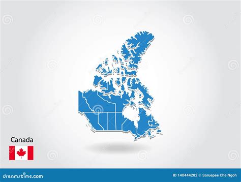 Canada Map Design With 3d Style Blue Canada Map And National Flag Stock Vector Illustration