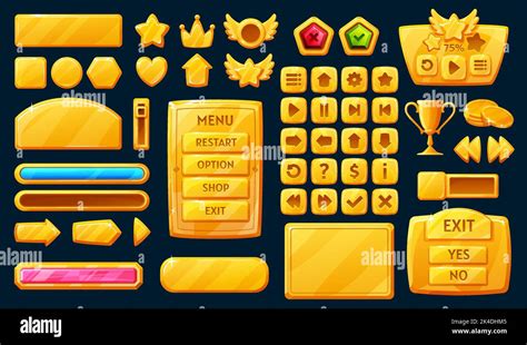 Golden Interface Game Buttons Ui Gui Elements Vector Set Pop Up