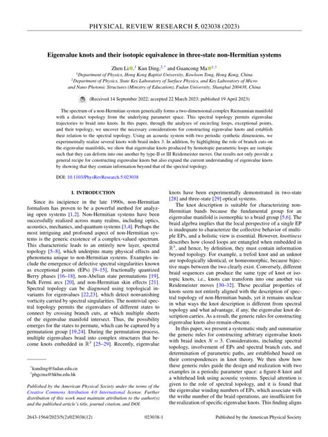 Pdf Eigenvalue Knots And Their Isotopic Equivalence In Three State Non Hermitian Systems