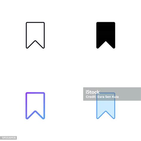 네 가지 스타일의 책갈피 아이콘 디자인을 편집 가능한 획으로 지정합니다 선 솔리드 플랫 라인 및 컬러 그라디언트 라인 웹 페이지 모바일 앱 Ui Ux 및 Gui 디자인에