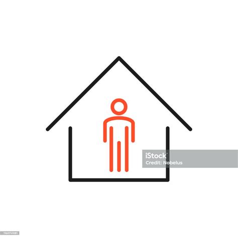 집 안에 서있는 사람 부동산 소유자 또는 부동산업자 세입자 거주자 소유자 라인 색상 아이콘입니다 개인 재산 개념에 대한 스톡 벡터 아트 및 기타 이미지 Istock