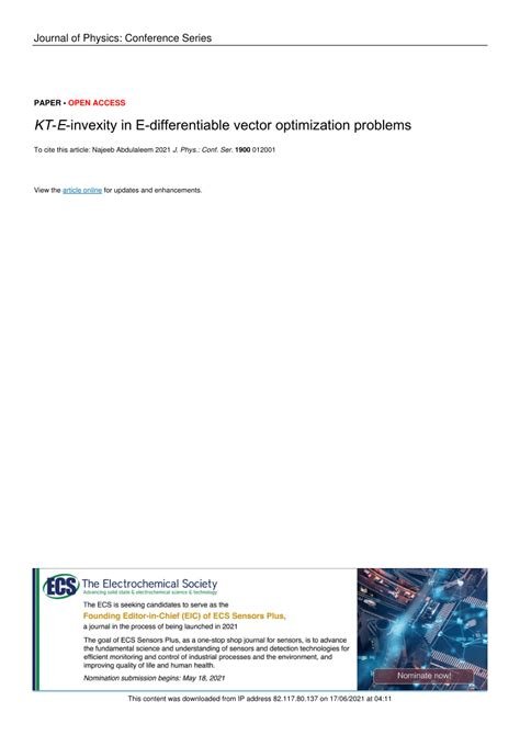 Pdf Kt E Invexity In E Differentiable Vector Optimization Problems