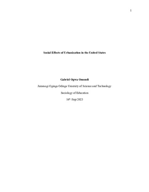 Doc Social Effects Of Urbanization In The United States