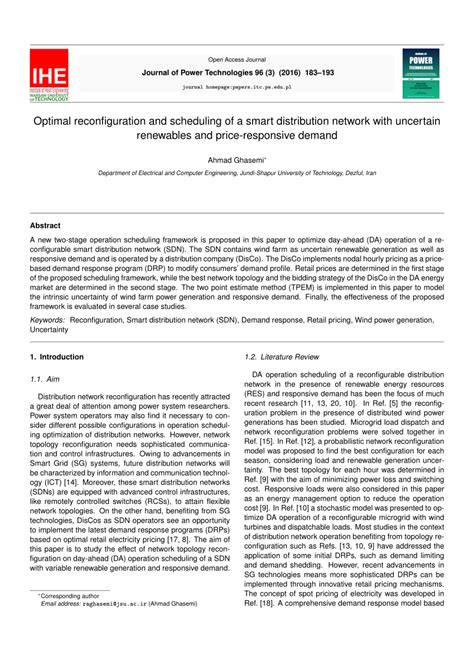 Pdf Optimal Reconfiguration And Scheduling Of A Smart Distribution Network With Uncertain