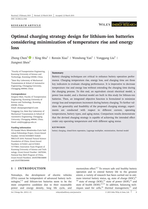 PDF Optimal Charging Strategy Design For Lithiumion Batteries Considering Minimization Of