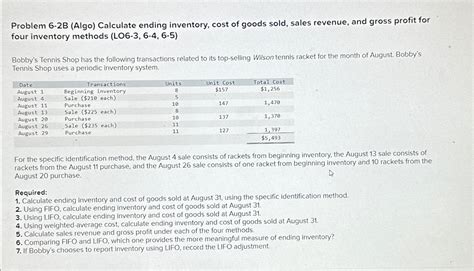 Problem B Algo Calculate Ending Inventory Cost Chegg