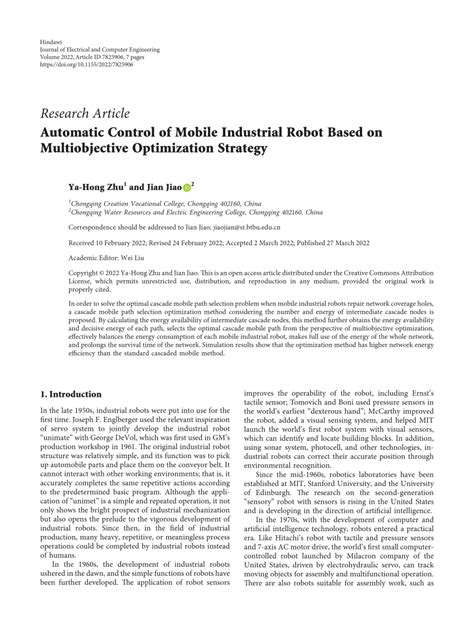 pdf automatic control of mobile industrial robot based on multiobjective optimization strategy