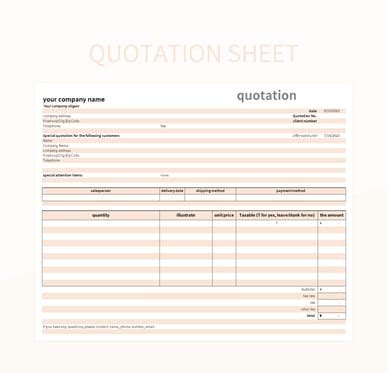 Quotation Sheet Excel Template And Google Sheets File For Free Download Slidesdocs