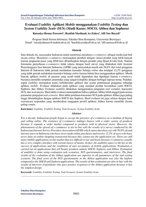 Pdf Evaluasi Usability Aplikasi Mobile Menggunakan Usability Testing Dan System Usability