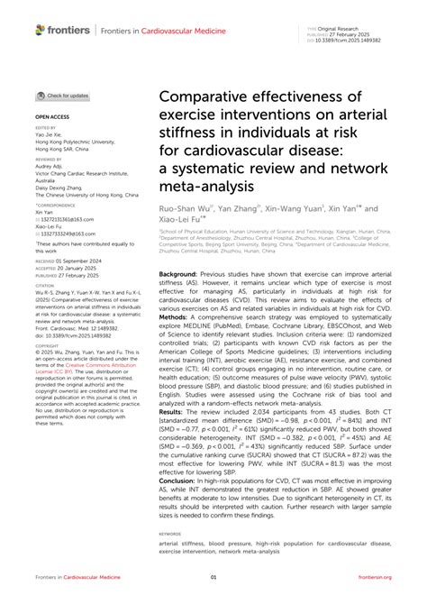 Pdf Comparative Effectiveness Of Exercise Interventions On Arterial Stiffness In Individuals