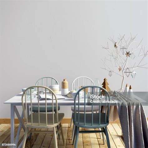 영역을 식사와 함께 인테리어에 벽을 비웃는 다 거실 현대적인 스타일입니다 3 차원 일러스트 레이 션 식당에 대한 스톡 사진 및 기타 이미지 Istock