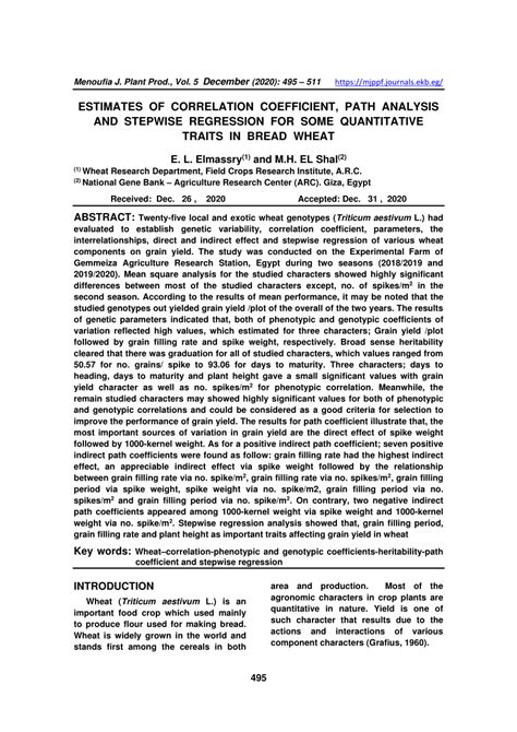 Pdf Estimates Of Correlation Coefficient Path Analysis And Stepwise