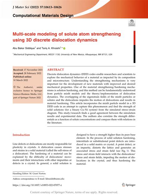 Multi Scale Modeling Of Solute Atom Strengthening Using 3d Discrete