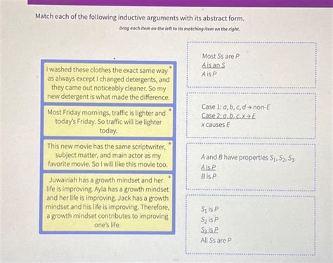match each of the following inductive arguments with
