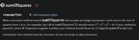 Solved Sumofsquares ♡ Languagetype Java Recursion Return