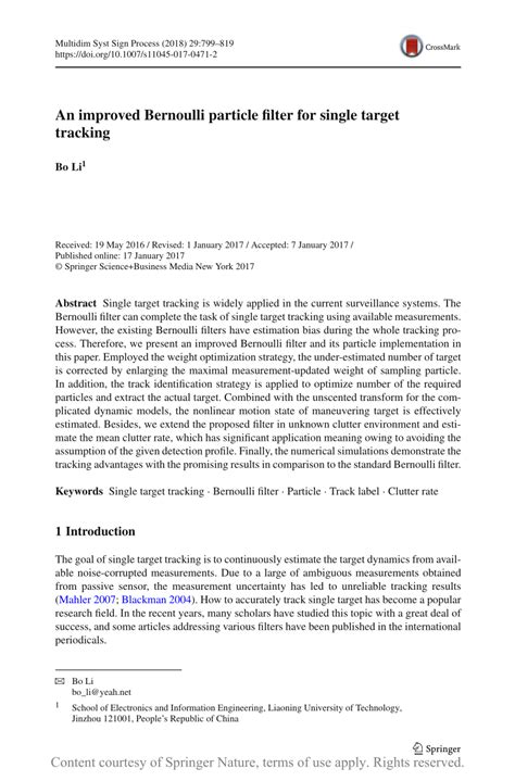 an improved bernoulli particle filter for single target tracking