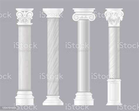 기둥 벡터 일러스트레이션 로마 또는 그리스 고전 대리석 기둥의 고대 건축 세트 역사적인 사원이나 궁전을위한 돌 장식이있는 로마