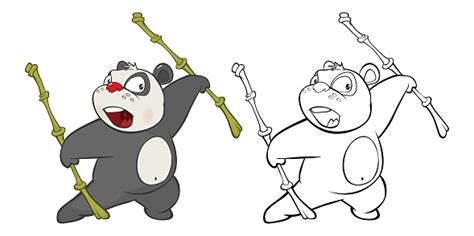 당신이 디자인 및 컴퓨터 게임에 대 한 귀여운 만화 캐릭터 팬더의 벡터 일러스트 레이 션 색칠 하기 책 개요 세트 곰에 대한