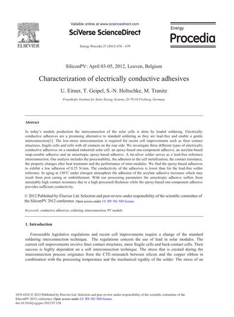 Pdf Characterization Of Electrically Conductive Adhesives