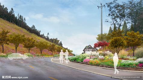 乡村道路绿化花境景观设计设计图 3D作品 3D设计 设计图库 昵图网nipic