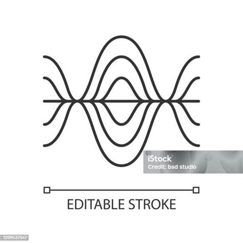 음성 녹음 선형 아이콘 가는 선 그림입니다 진동 소음 수준 주파수 곡선 오디오 볼륨 주파수 음악 플레이어 등고선 기호입니다 벡터 절연 윤곽선 도면 편집 가능한 스트로크