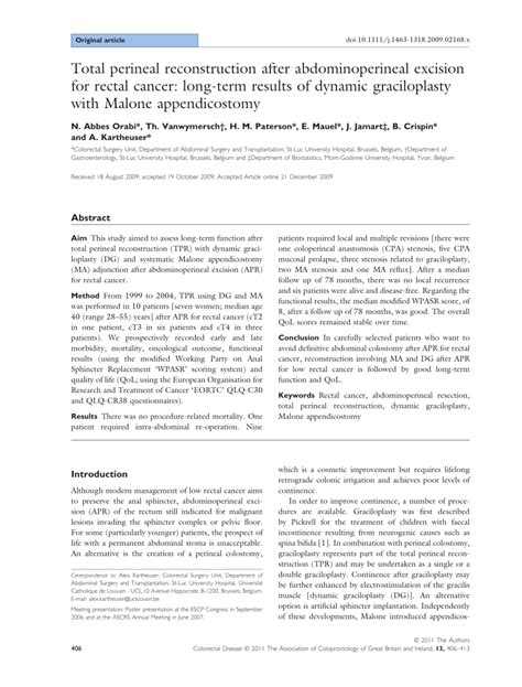 Pdf Total Perineal Reconstruction After Abdominoperineal Excision For Rectal Cancer Long Term