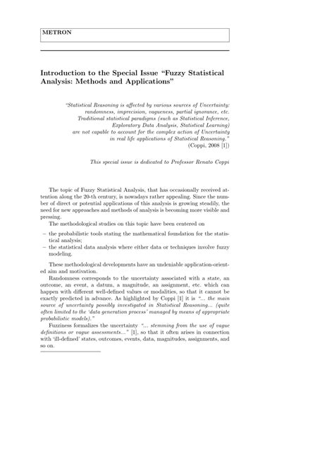 Pdf Fuzzy Statistical Analysis Methods And Applications