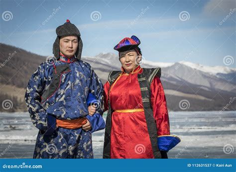 Mongolian People Dressed In Traditional Clothing On A Frozen Lake Editorial Photography Image