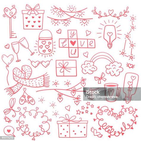 해피 발렌타인 및 경작 디자인 요소입니다 벡터 일러스트입니다 핑크 배경 장식 마음으로 낙서 및 곱슬입니다 수 내 발렌타인 2월에 대한 스톡 벡터 아트 및 기타 이미지
