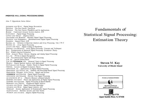 Fundamentals Of Statistical Signal Processing Estimation Theory Kaypdf