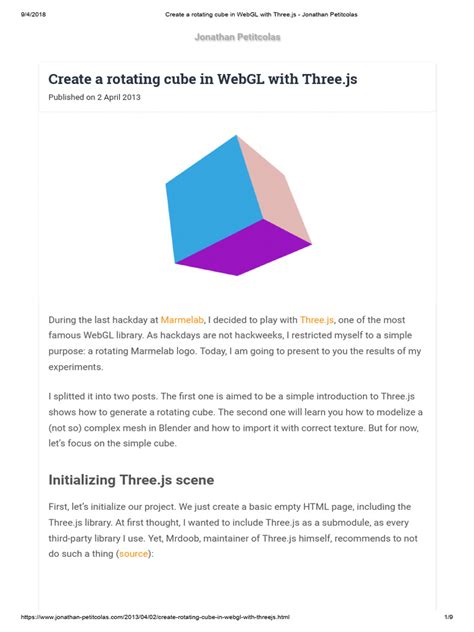 Create A Rotating Cube In Webgl With Three Js Jonathan Petitcolas