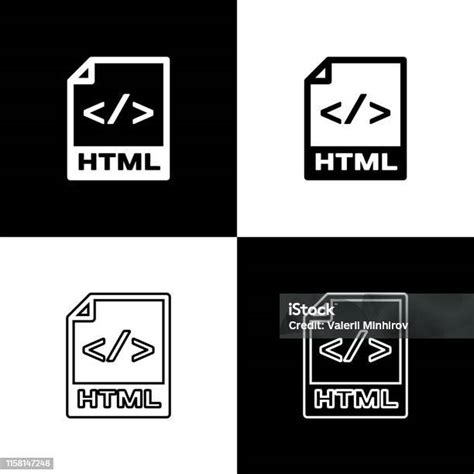 設置 html 檔案文檔圖示下載在黑白背景上隔離的 html 按鈕圖示html 檔案符號標記語言符號向量插圖向量圖形及更多互聯網圖片 istock