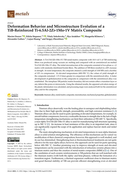 Pdf Deformation Behavior And Microstructure Evolution Of A Tib Reinforced Ti 6 5al 2zr 1mo 1v