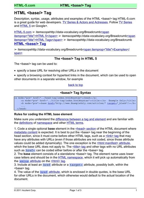 Html Tag Html 5 Reference For Web Designers