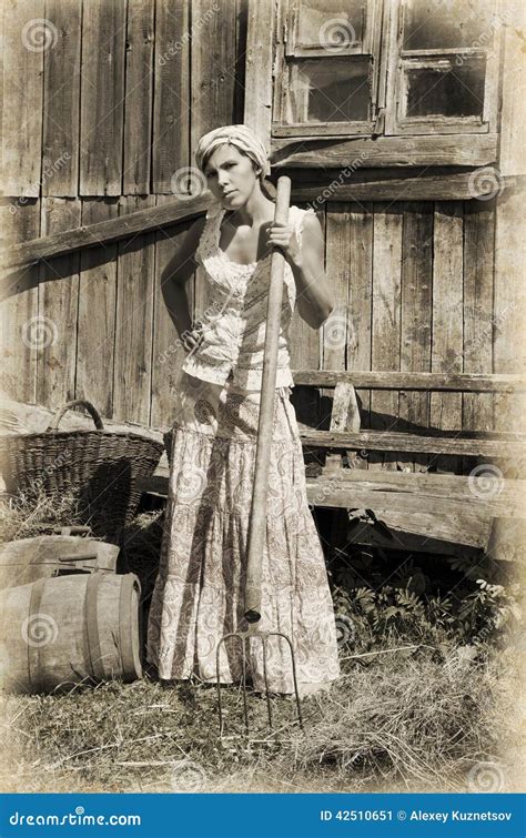 woman with a pitchfork stock image image of fashioned 42510651