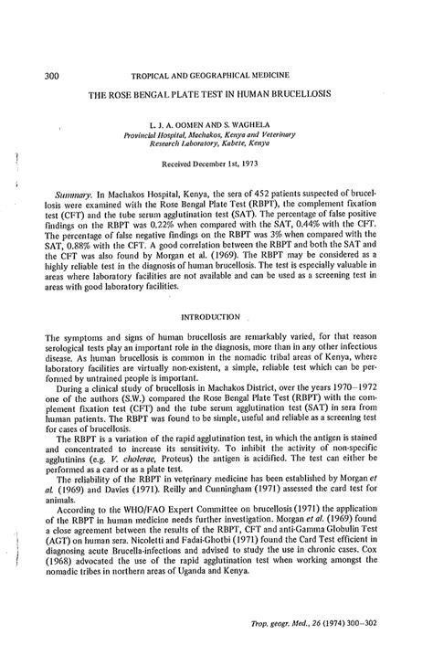 Pdf The Rose Bengal Plate Test In Human Brucellosis