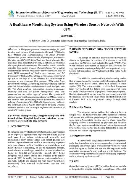 A Healthcare Monitoring System Using Wireless Sensor Network With Gsm Pdf Internet Of Things