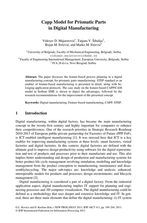 Pdf Capp Model For Prismatic Parts In Digital Manufacturing