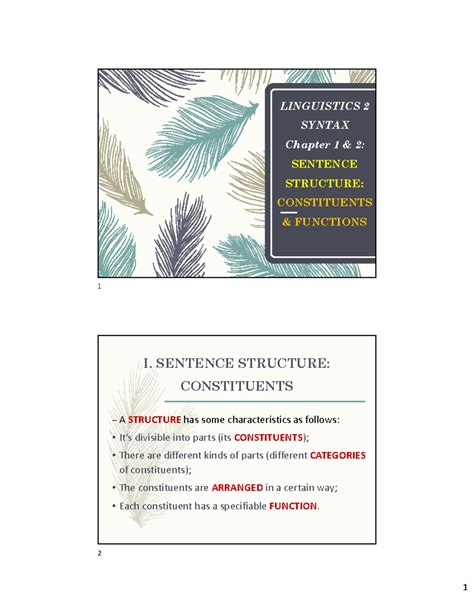 linguistics 2 syntax chapter 1 and 2 sentence structure
