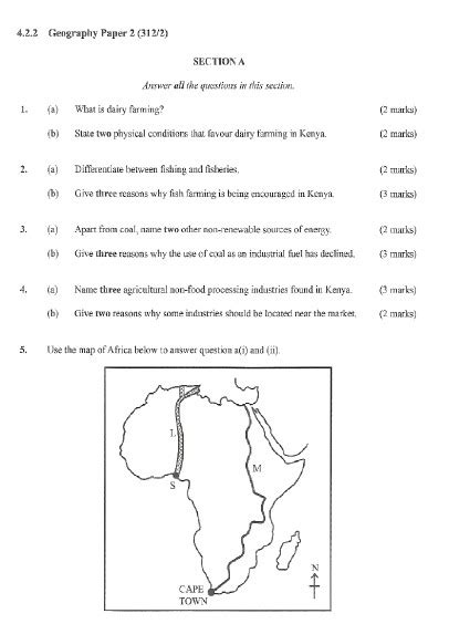 KNEC KCSE Geography Paper Past Paper With Marking Scheme Muthurwa Com