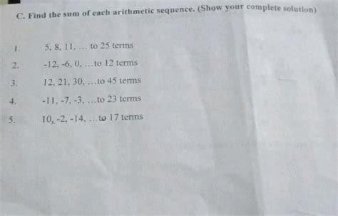 C Find The Sum Of Each Arithmetic Sequence StudyX