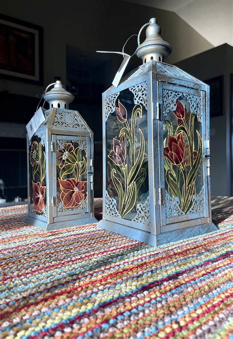 Stained Glass Lantern Set Etsy