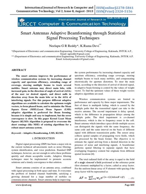 Smart Antennas Adaptive Beamforming Through Statistical Signal Processing Techniques Download