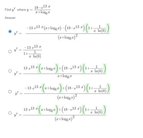 Find Y Where Y 18 E13xx Log6xAnswer Chegg Com