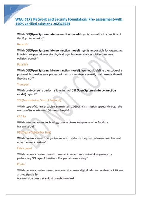 Wgu C172 Network And Security Foundations Pre Assessment With 100 Verified Solutions 2023 2024