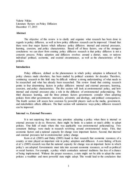 Literature Review On Policy Diffusion Docx